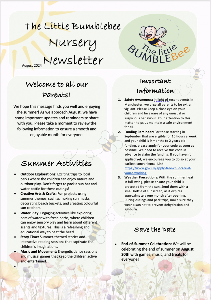 The Little Bumblebee Nursery Newsletter - August 2024 - The Little ...