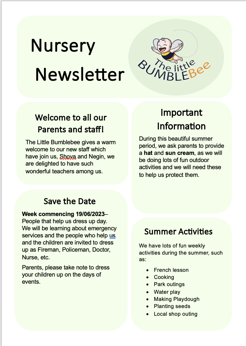 The Little Bumblebee Newsletter - June 2023 - The Little Bumblebee Nursery