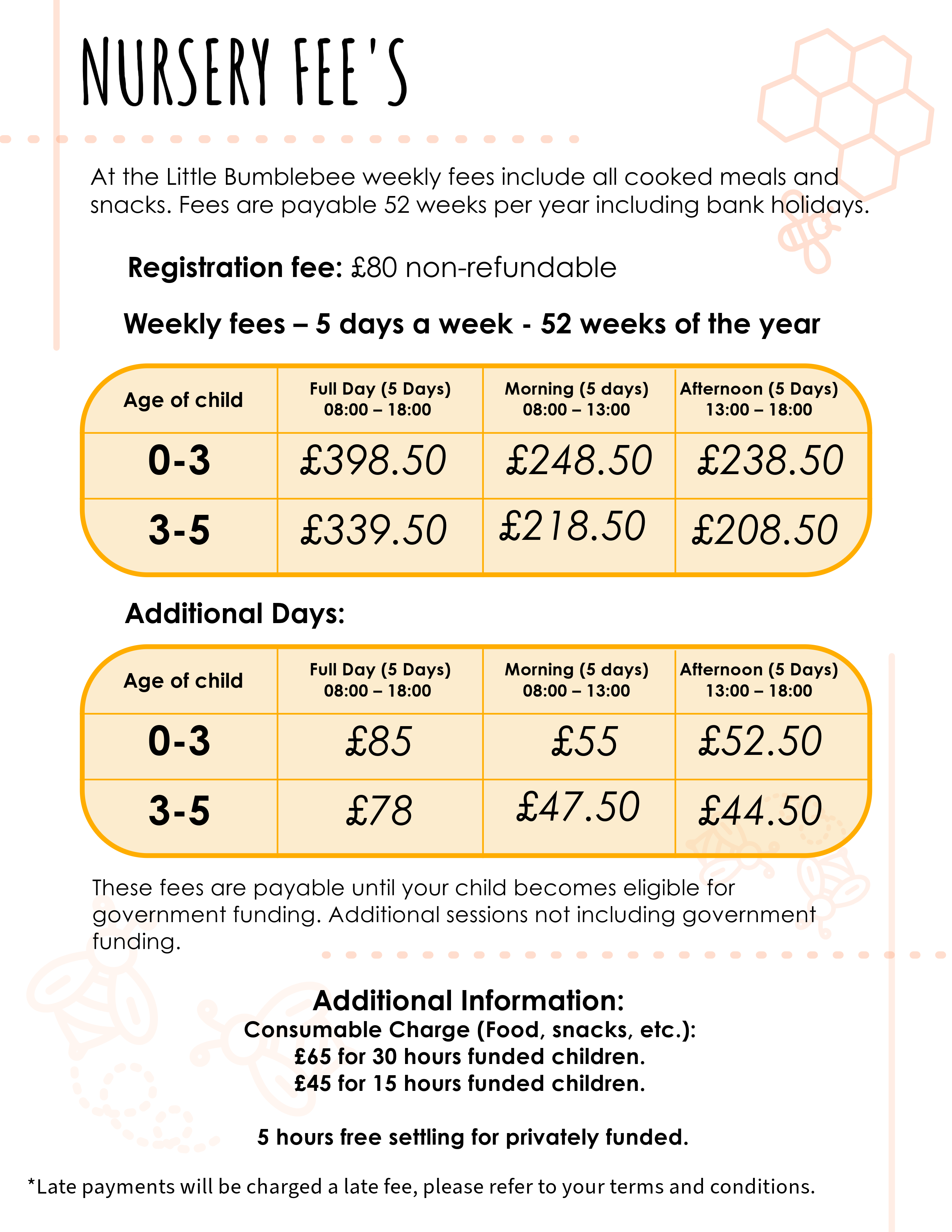Price list - The Little Bumblebee Nursery Nursery